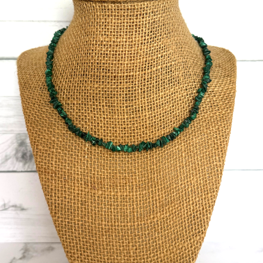 Buy the Mens Malachite Chip Beaded Necklace | JaeBee Jewelry