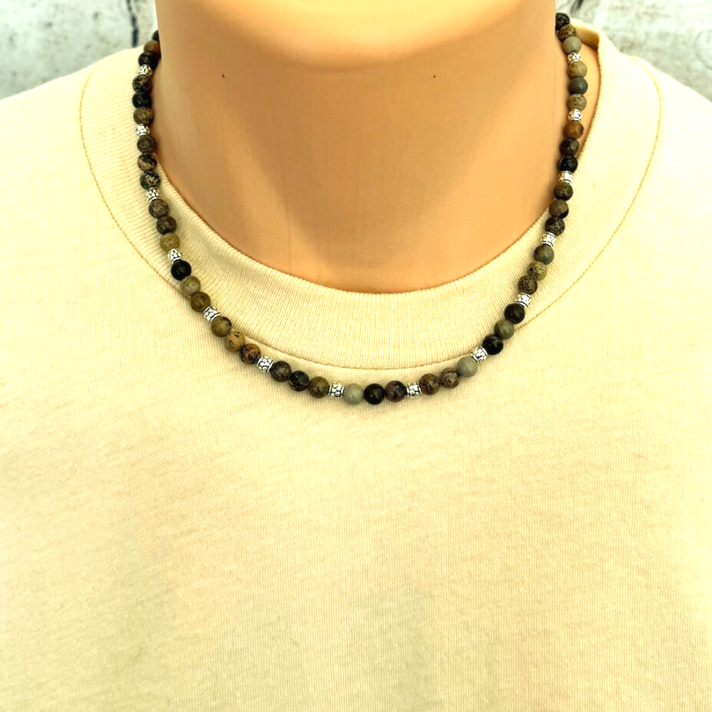 Buy Artistic Stone and Silver Beaded Mens Necklace | JaeBee Jewelry