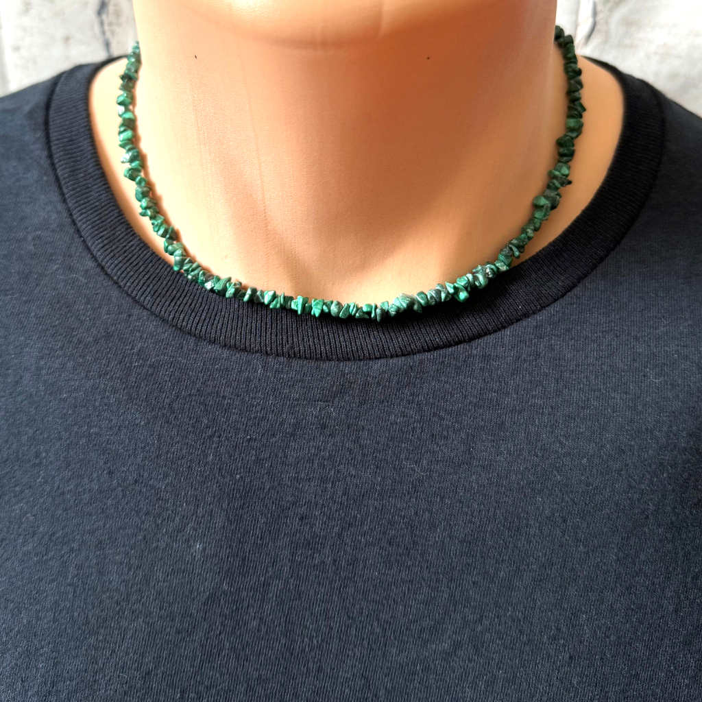 Buy the Mens Malachite Chip Beaded Necklace | JaeBee Jewelry