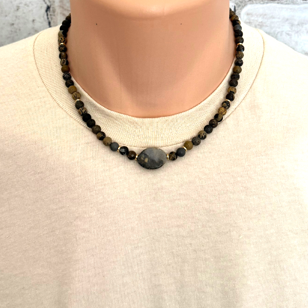 Mens Matte Artistic Stone and Tiger Marble Beaded Necklace | JaeBee