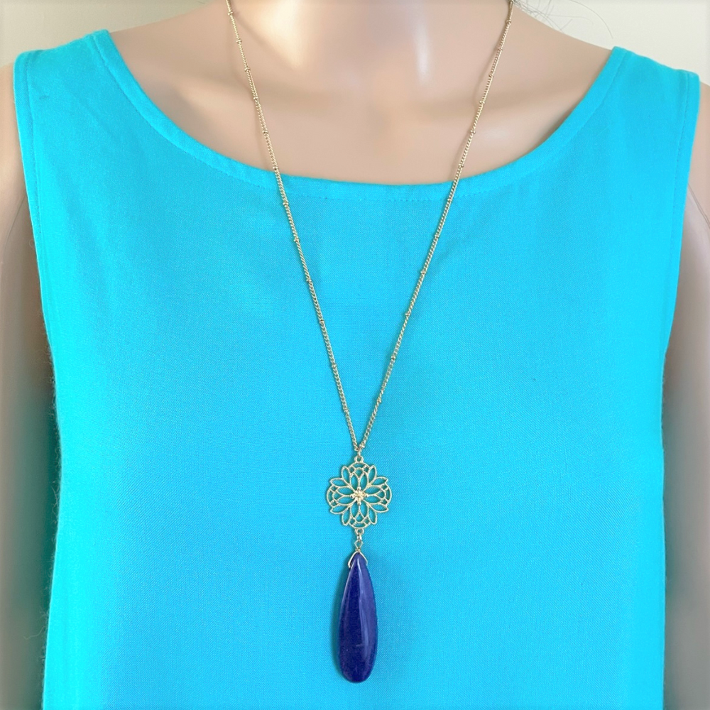 Buy the Purple Teardrop Long Gold Chain Necklace | JaeBee Jewelry USA