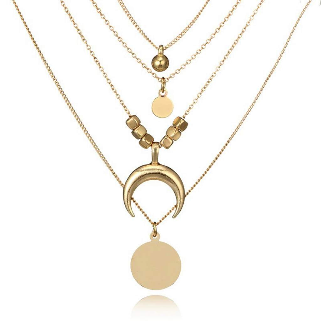 Buy the Gold Layered Crescent and Disc Necklace | JaeBee Jewelry