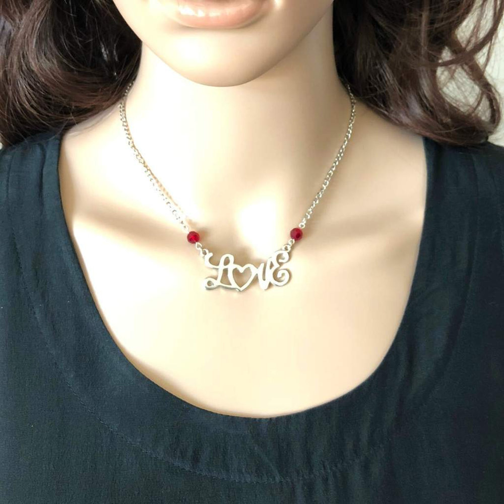 Buy the Silver Love Script Pendant Necklace | JaeBee Jewelry