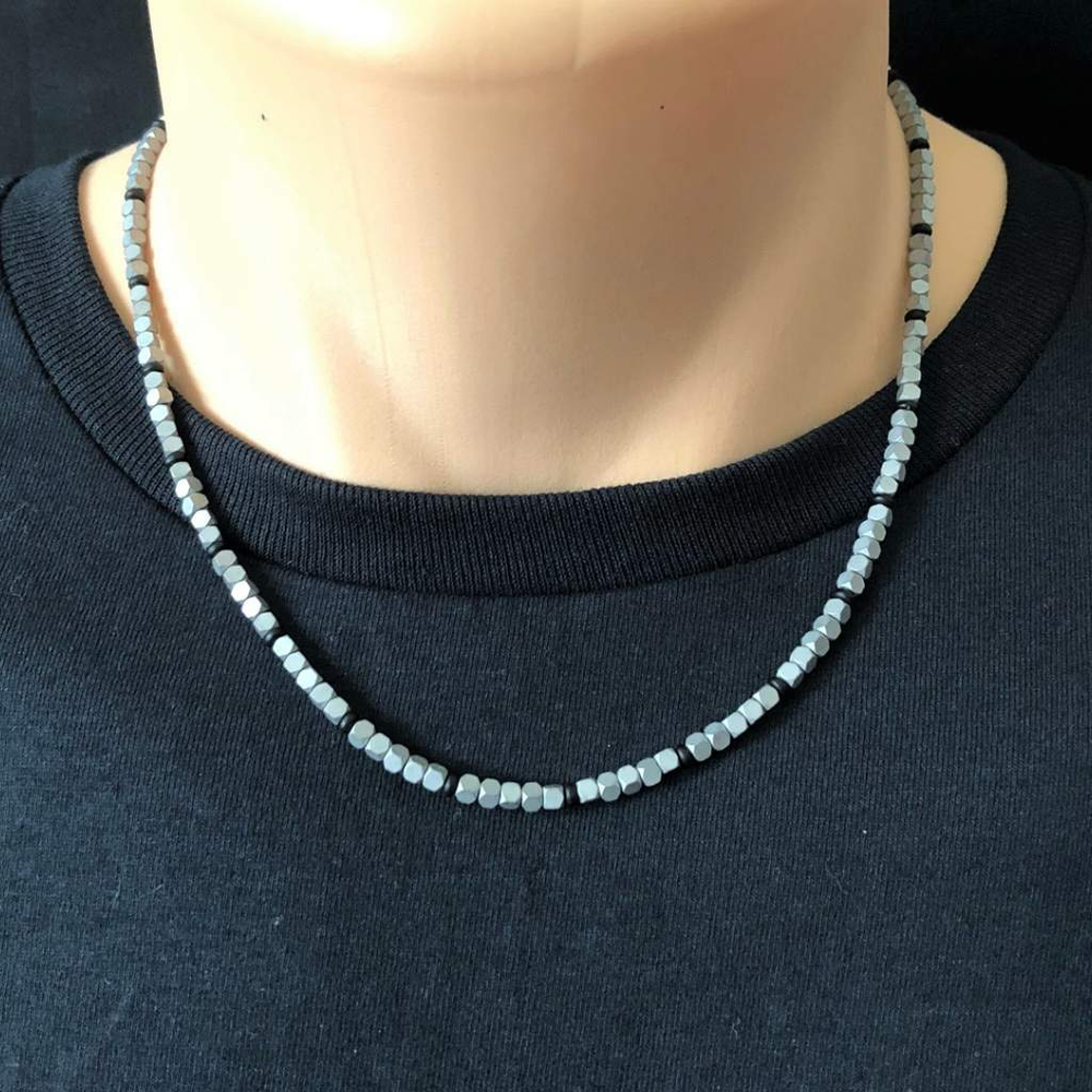 Buy the Antique Silver Matte Hematite Hexcut Mens Necklace | JaeBee