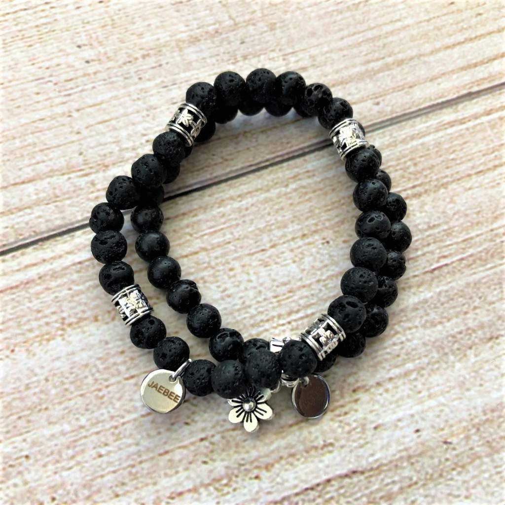 Buy the Black Lava and Silver Beaded Bracelet Set | JaeBee Jewelry