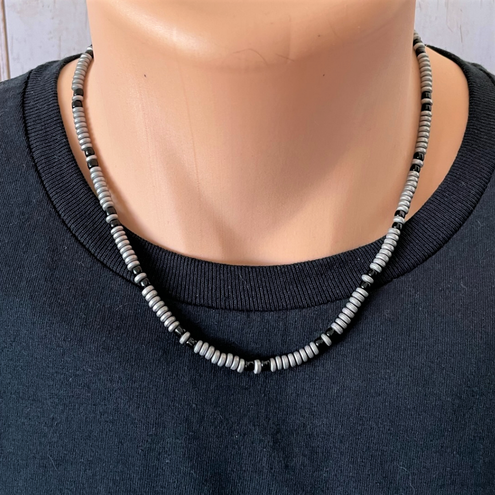 Buy the Silver Matte Hematite and Black Toho Beaded Necklace | JaeBee