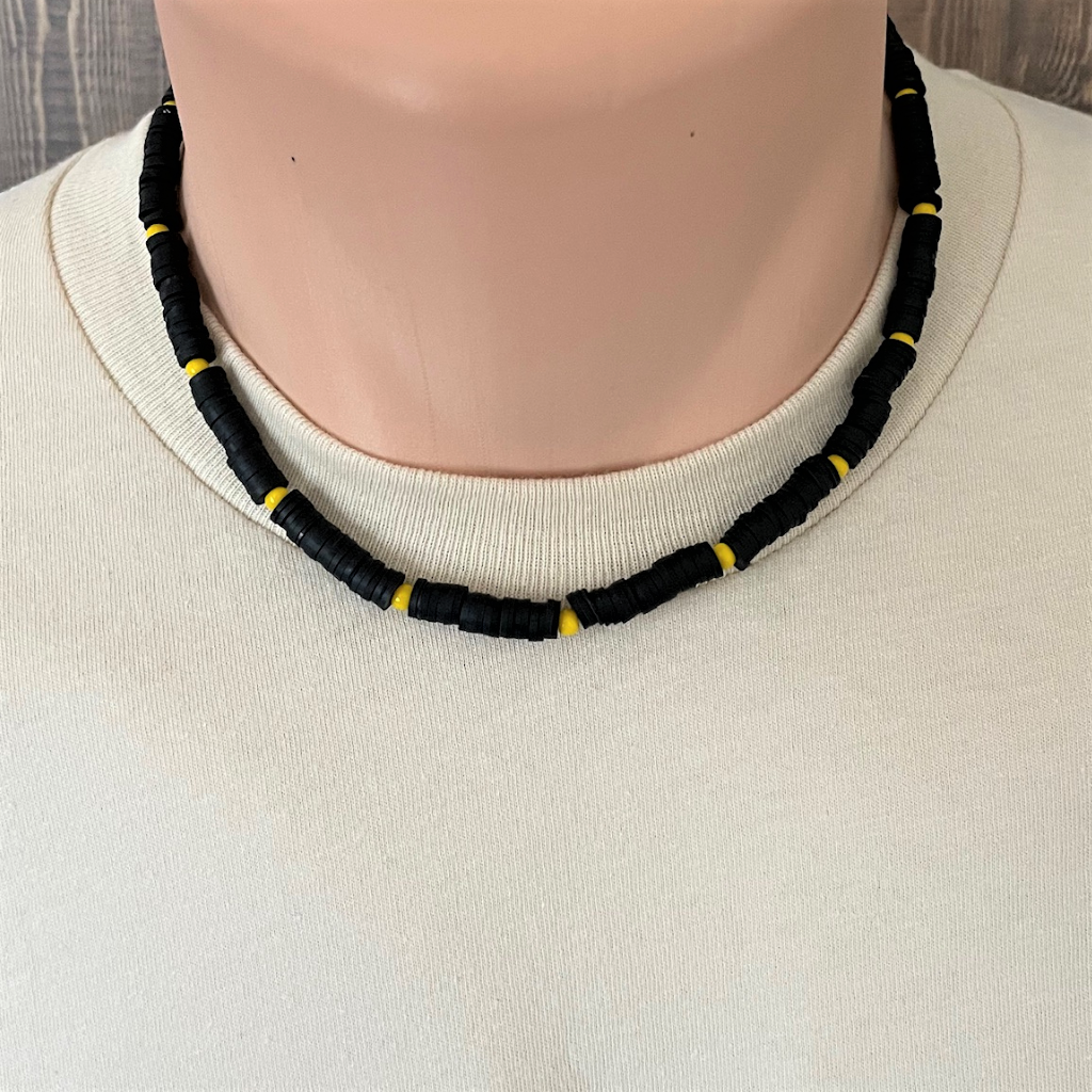 Buy the Mens Black Polymer and Yellow Toho Beaded Necklace | JaeBee