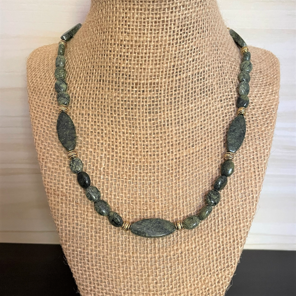 Buy the Green Serpentine Mens Beaded Necklace | JaeBee Jewelry