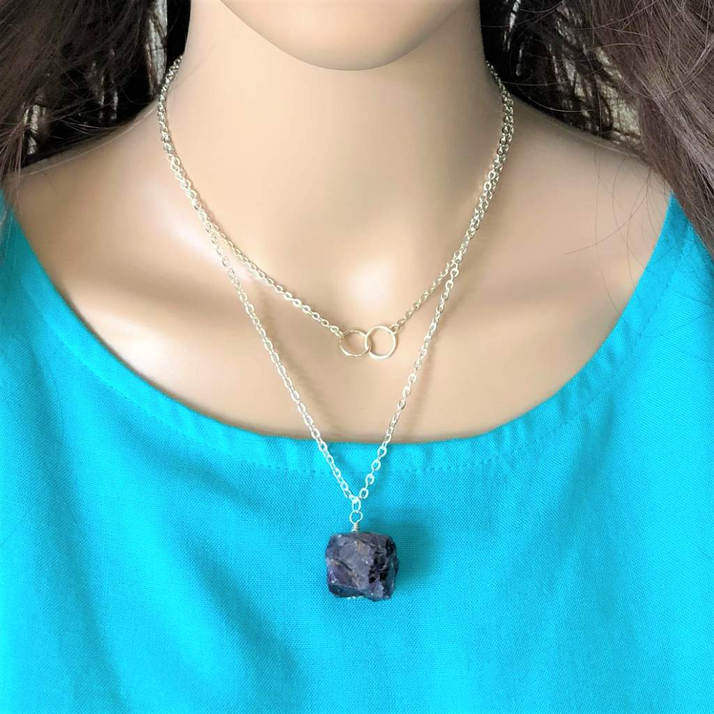 Buy the Raw Amethyst Stone Layered Necklace | JaeBee Jewelry