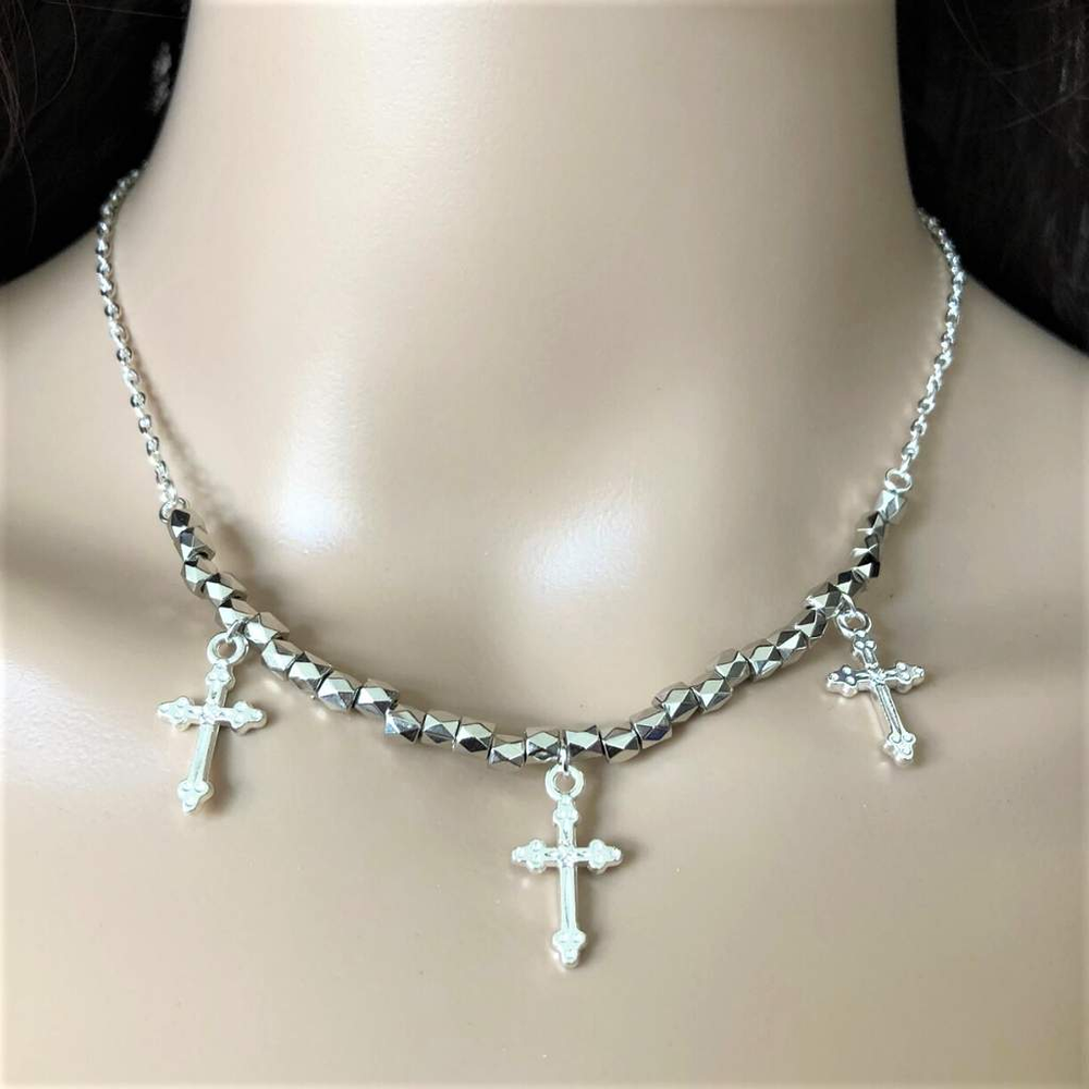 Buy the Silver Multi Cross Chain Necklace | JaeBee Jewelry