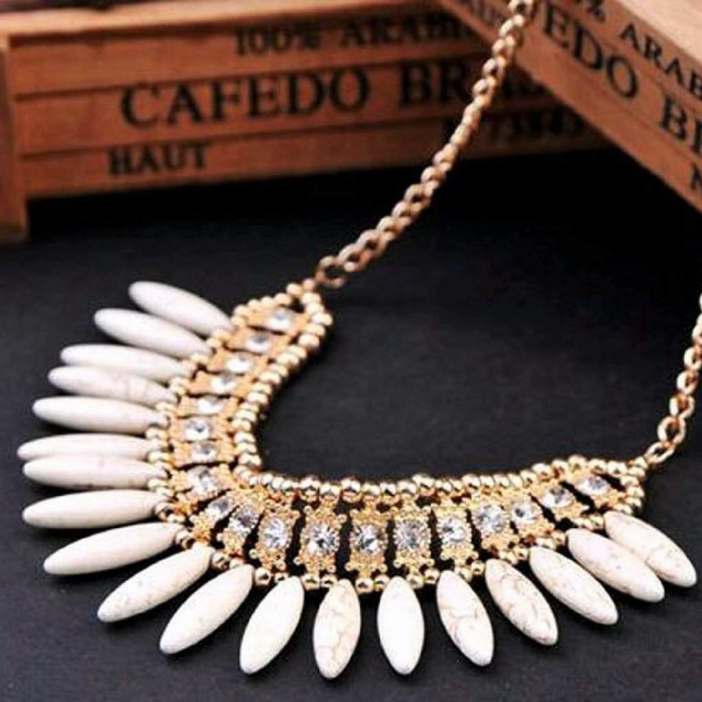 Buy the White Stone Fringe Beaded Collar Necklace | JaeBee Jewelry