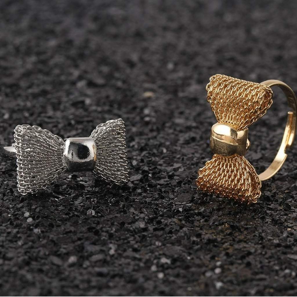 Buy the Gold or Silver Mesh Bow Rings | JaeBee Jewelry